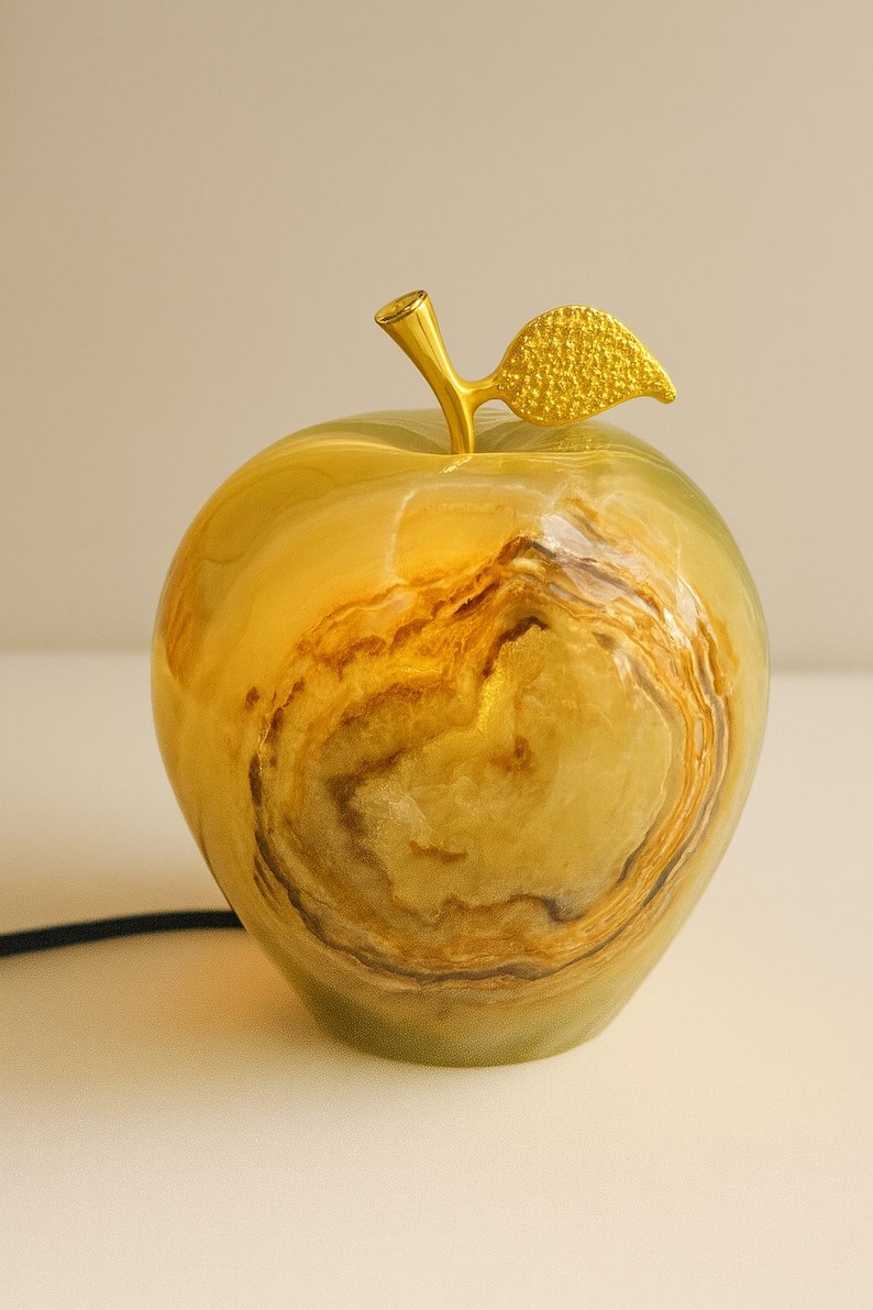 Natural Onyx Lamp Vintage Apple Marble Lamp for Bedside Table and ...