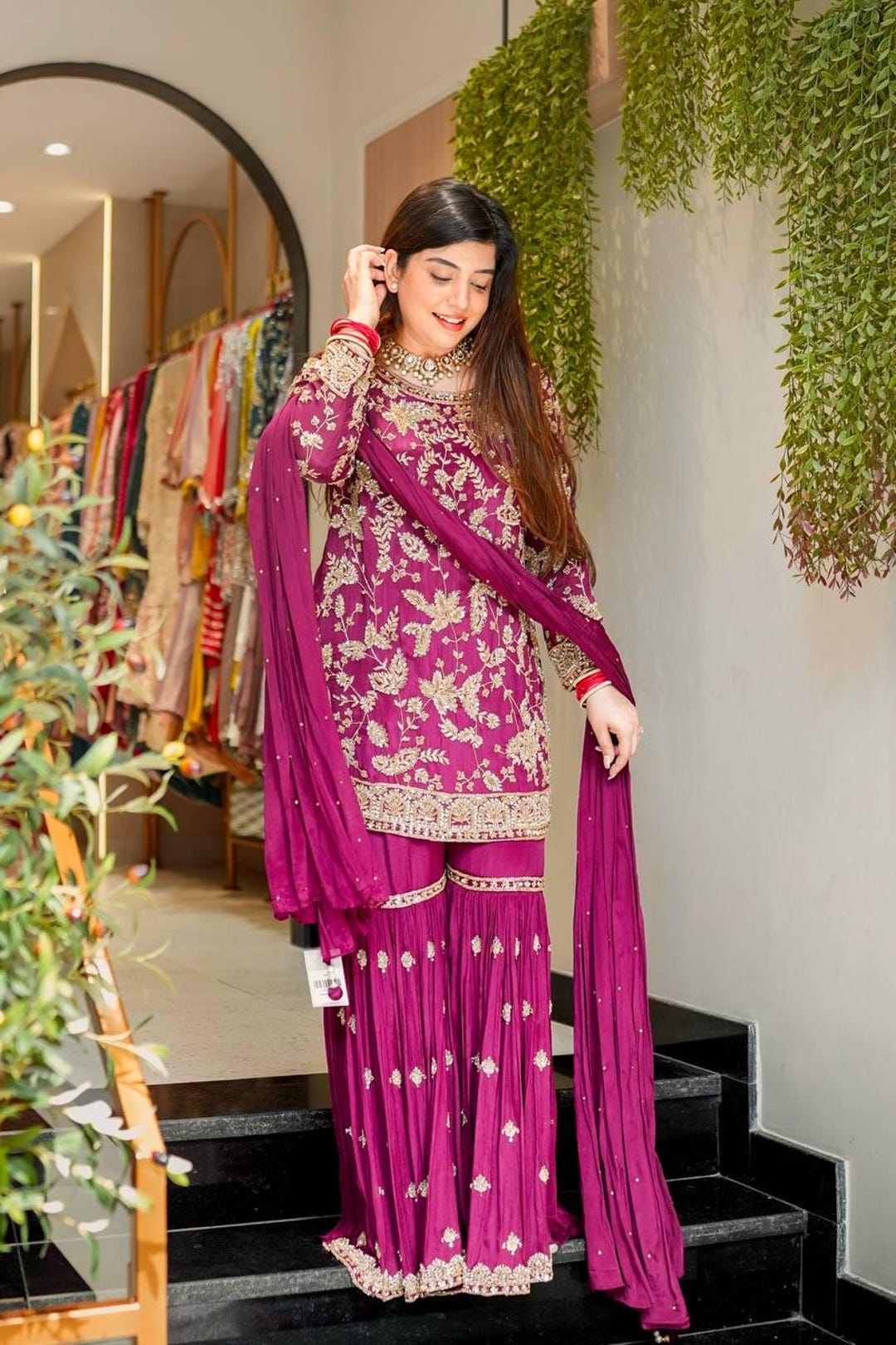 Embroidered Sharara Suit Set for Womenpunjabi Kurta Sharara With ...