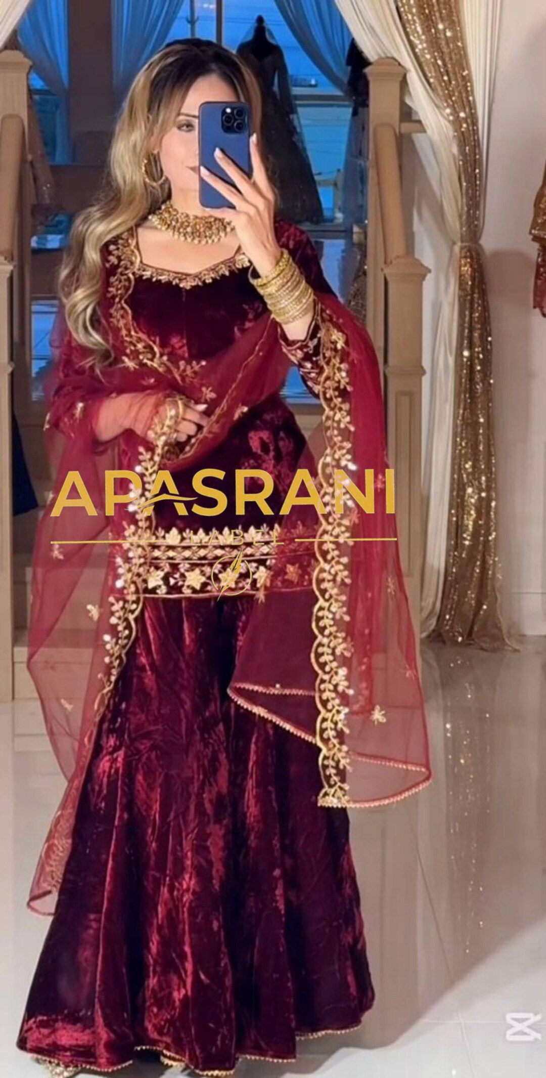 Maroon Velvet Embroidered Sharara Set With Dupatta | Royal Indian Party ...
