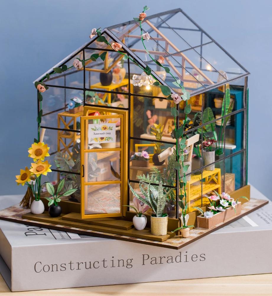 DIY Miniature Greenhouse Kit With LED Lights – Wooden Plant House ...