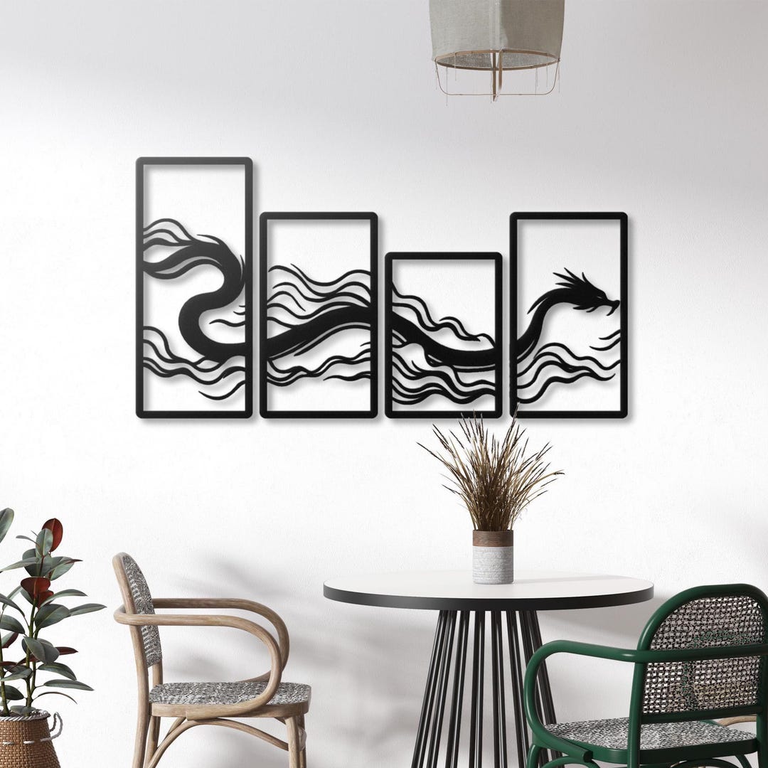 Metal Japanese Dragon Wall Art, Modern Asian Decor, 4 Piece Set - Etsy