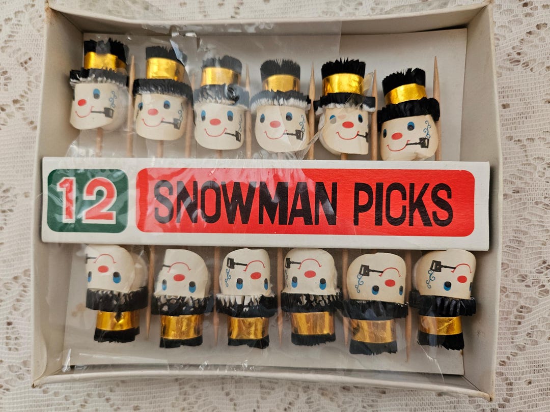 Box of Vintage Snowmen Picks for Cupcakes or Hors D'oeuvres - Etsy
