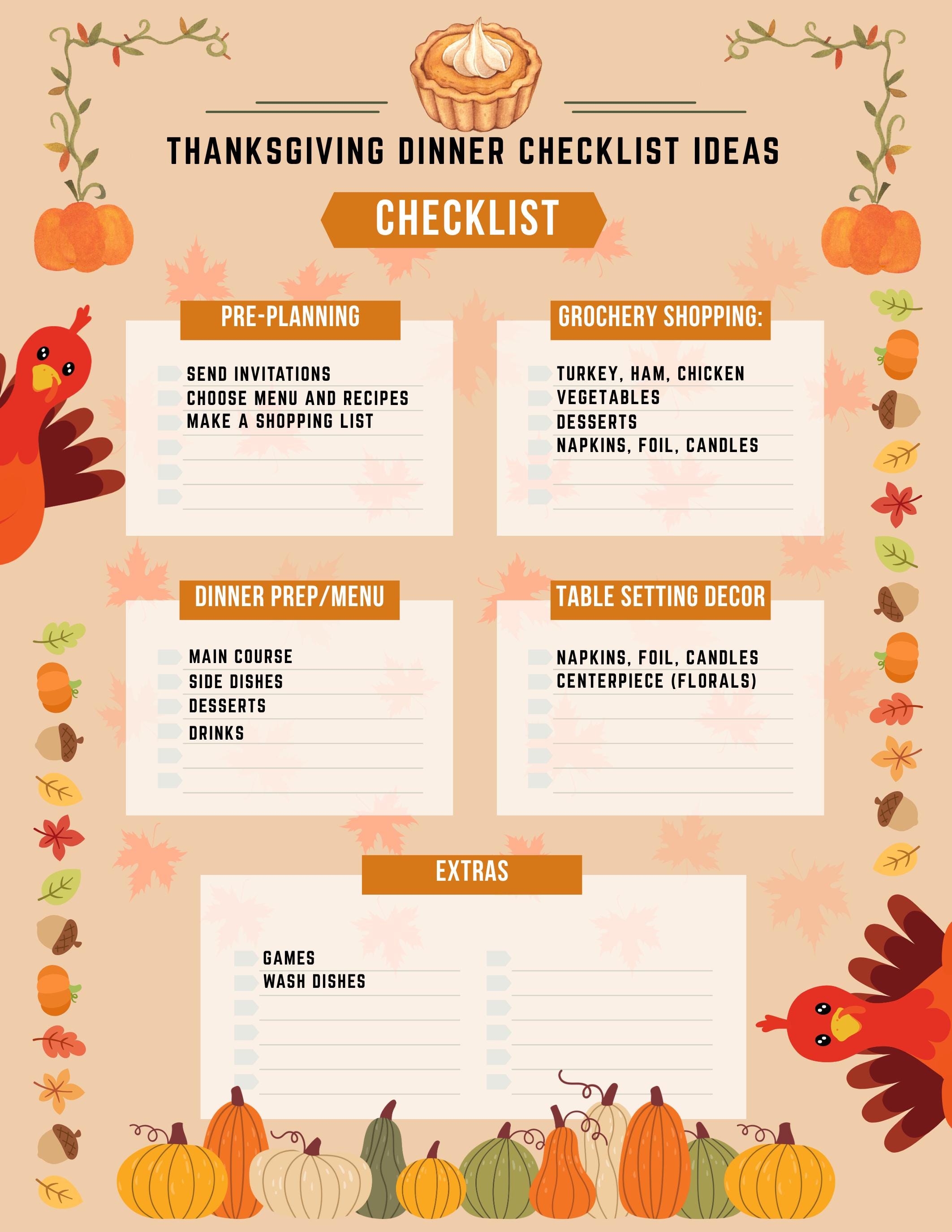 Thanksgiving Dinner Checklist/meal Planner - Etsy