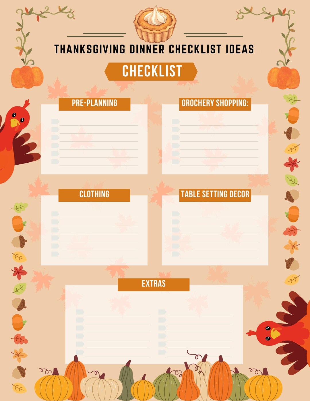 Thanksgiving Dinner Checklist/meal Planner - Etsy