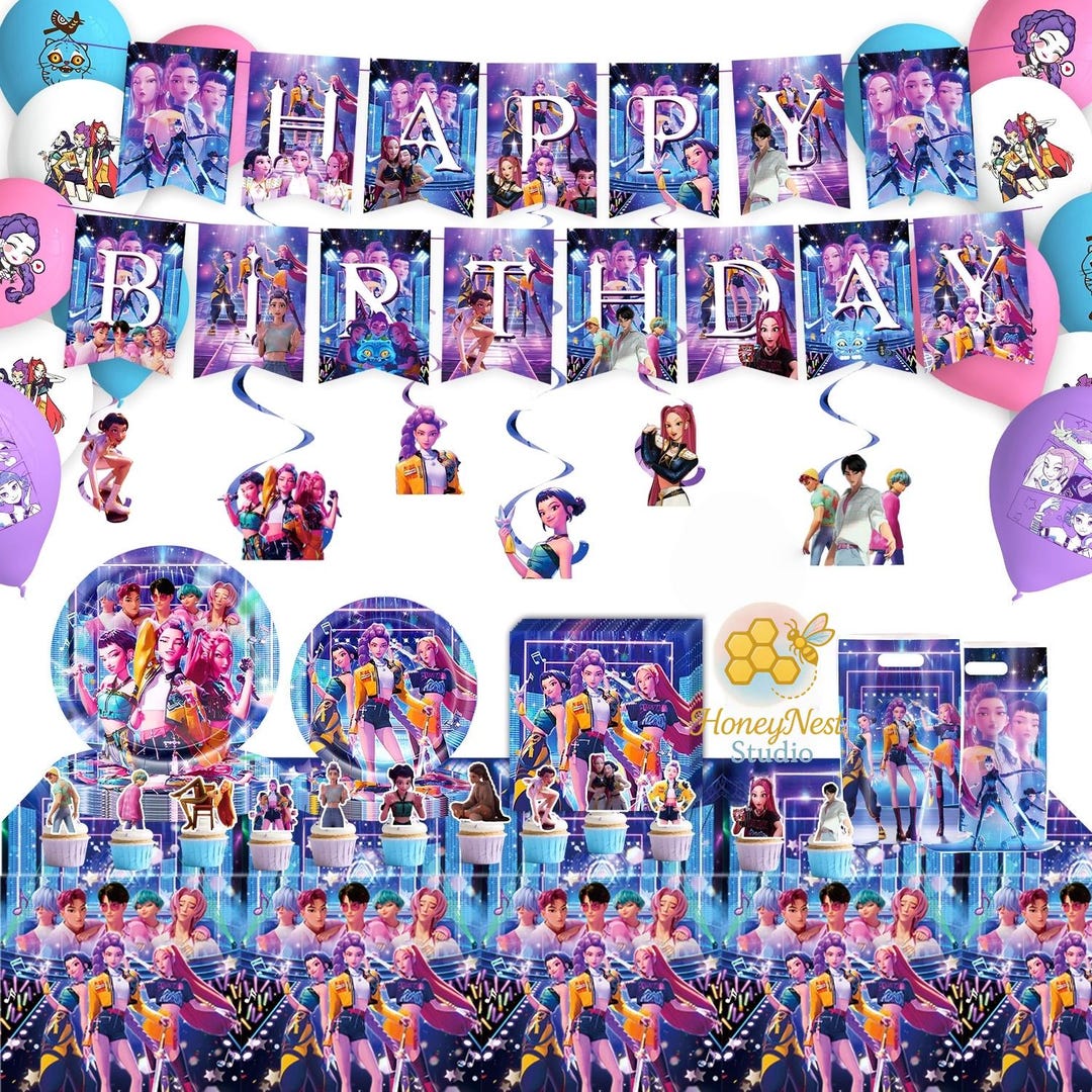 Kpop Birthday Party Decoration Set: Banner, Toppers, Tableware - Etsy