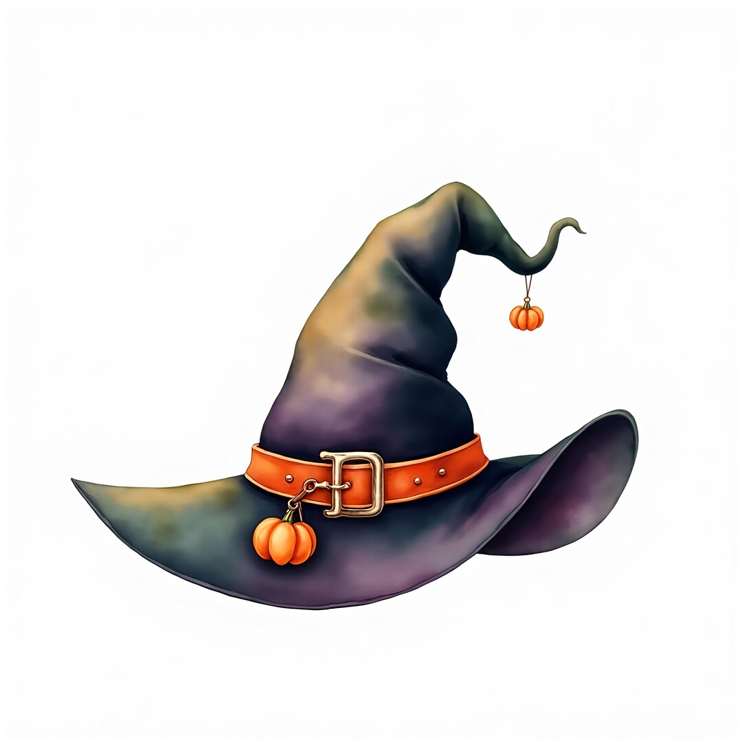 Witch Halloween Hat Clip Art Watercolor | Crafts & Printables | 25 JPG ...