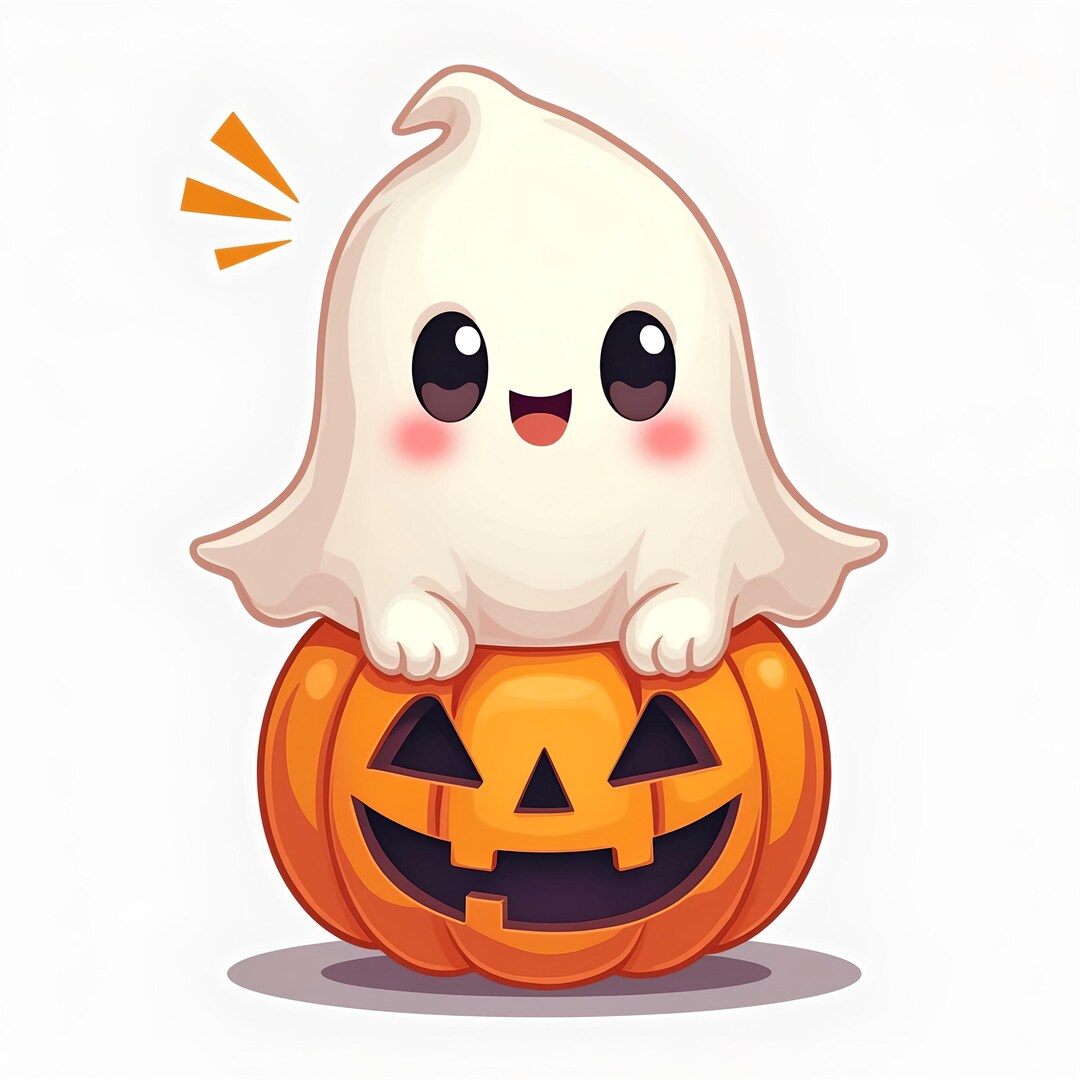 Cute Ghost PNG Bundle — 10 Kawaii Halloween Clipart, 300 DPI ...