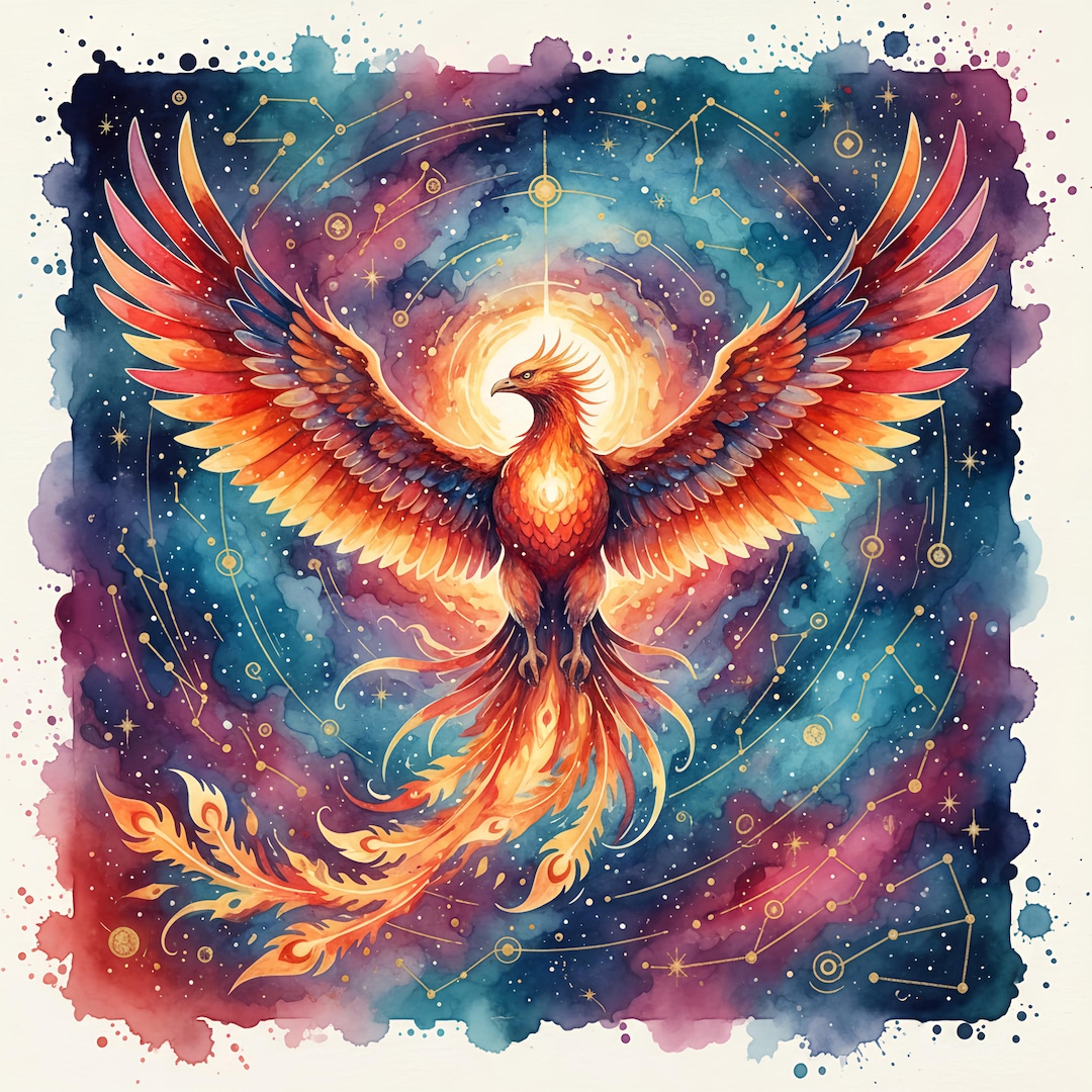 Cosmic Phoenix Watercolor Poster Bundle (20 JPG) | Galaxy Firebird Wall ...