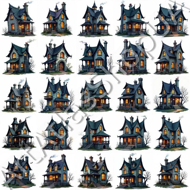 Magical Haunted Castle PNG Set — Printable Clipart, 300 DPI Transparent ...