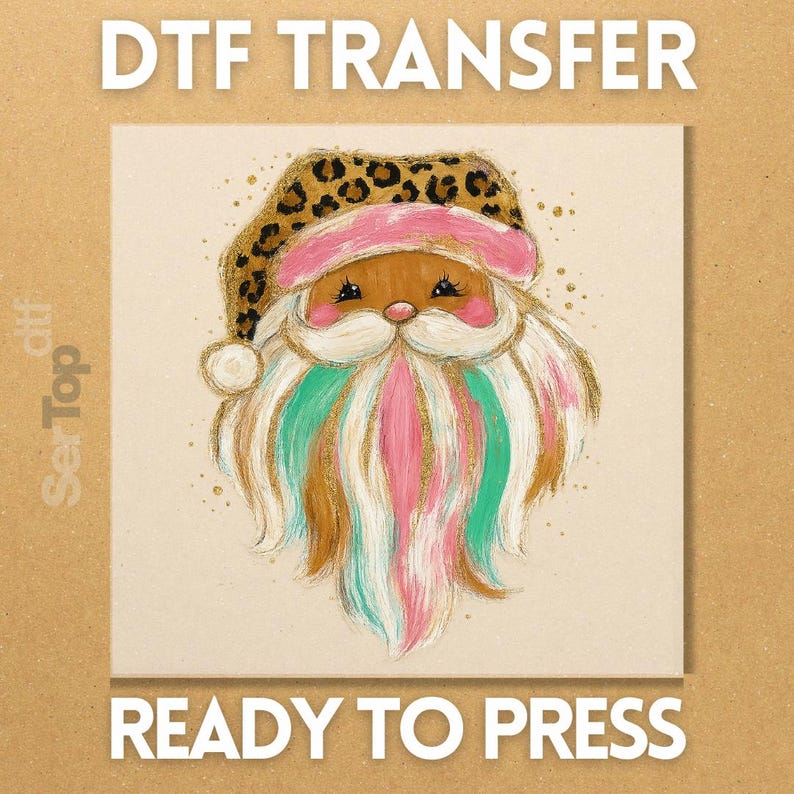 Preppy Santa With Leopard Hat DTF Transfer, Ready to Press Holiday ...