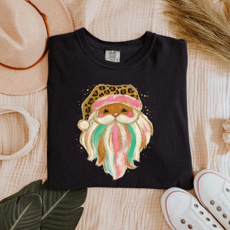 Preppy Santa With Leopard Hat DTF Transfer, Ready to Press Holiday ...