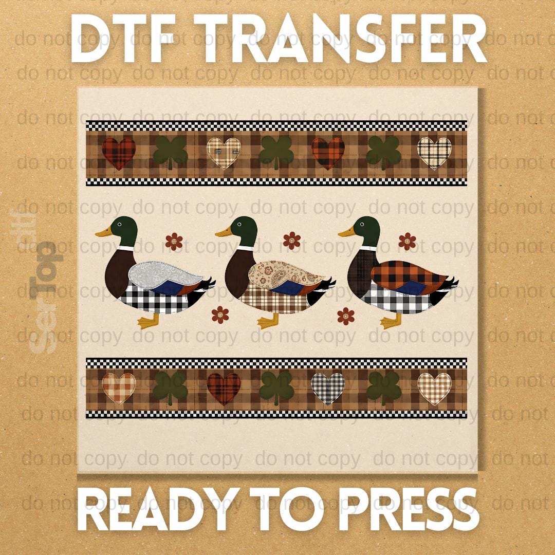 Patchwork Sitting Mallard Duck DTF Transfer, Quilted Style Ready to ...