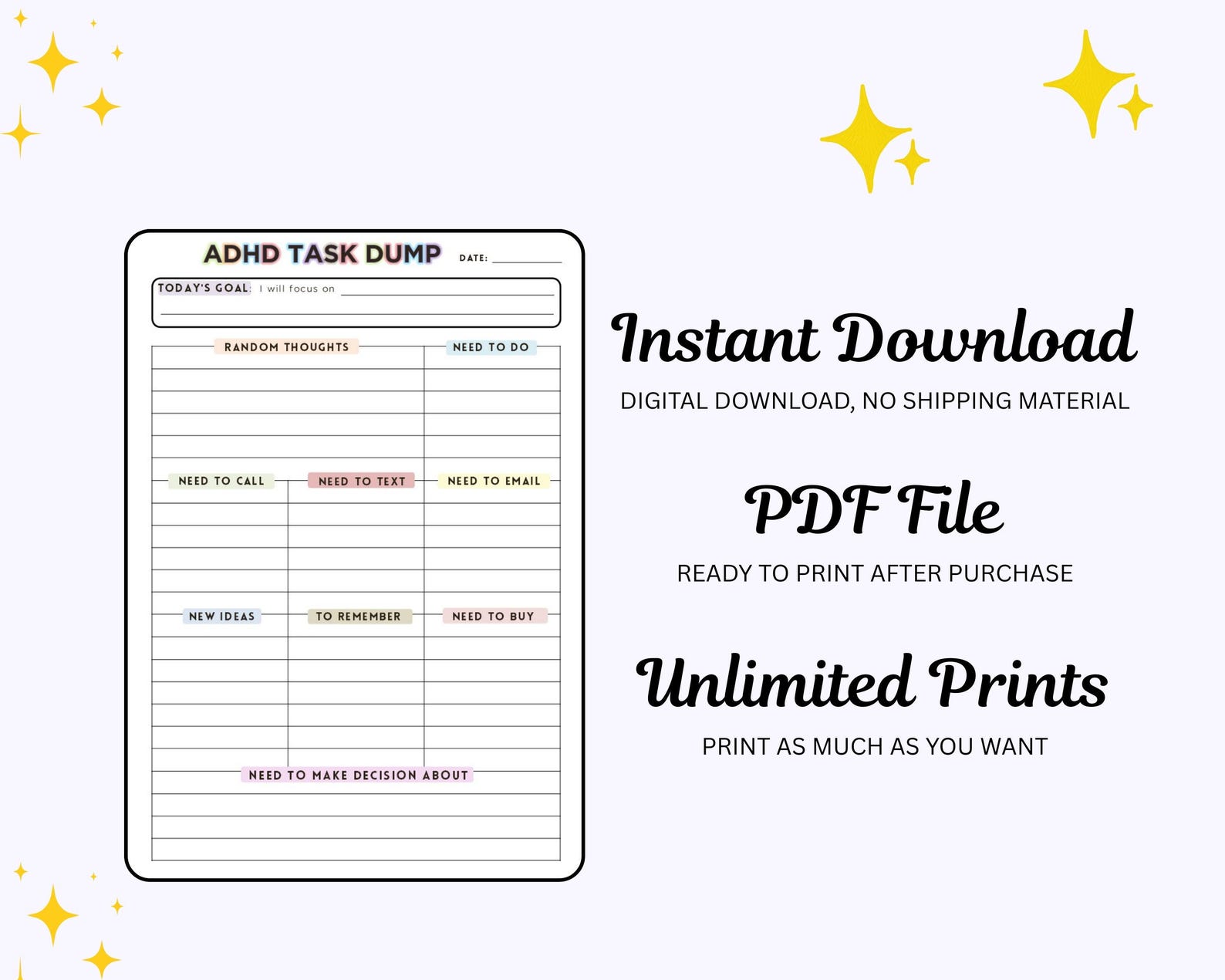 ADHD Brain Dump Printable: Minimalist Organizer, Daily Planner, To-do ...