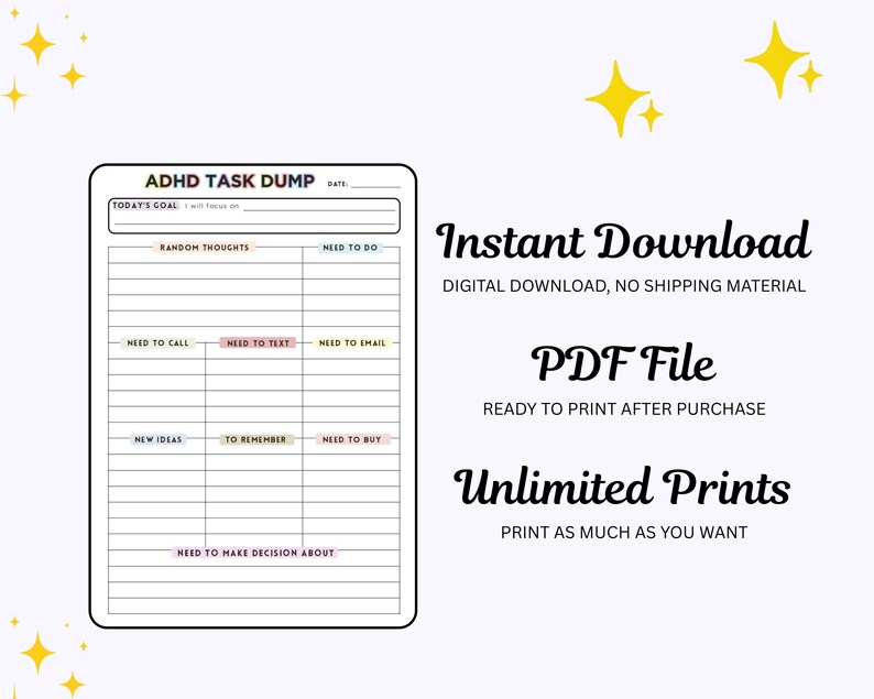 ADHD Brain Dump Printable: Minimalist Organizer, Daily Planner, To-do ...