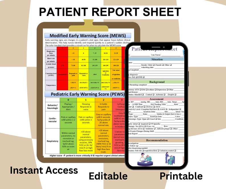 Patient Report Template | Sbar, Mews & Pews Form | Nurse Handoff Notes ...