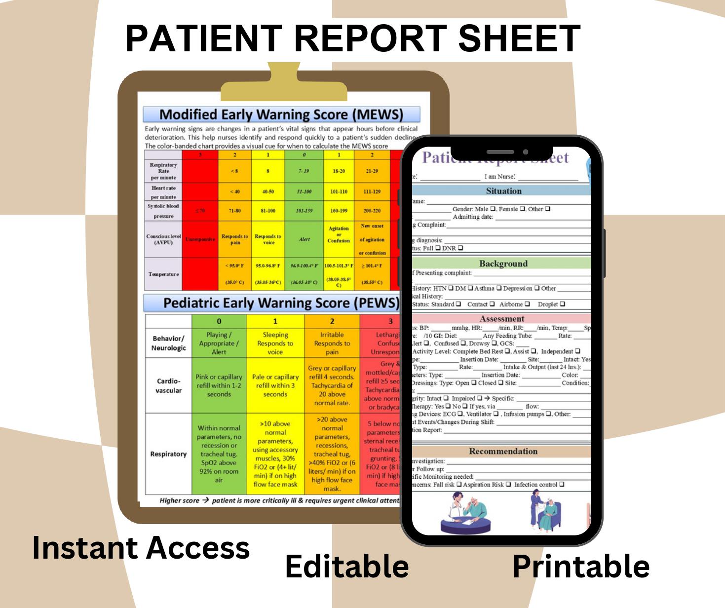 Patient Report Template | Sbar, Mews & Pews Form | Nurse Handoff Notes ...