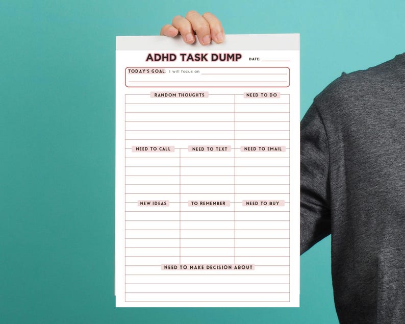 ADHD Brain Dump Printable: Minimalist Organizer, Daily Planner, To-do ...