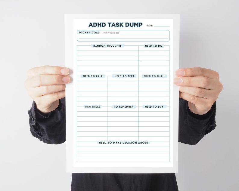 ADHD Brain Dump Printable: Minimalist Organizer, Daily Planner, To-do ...
