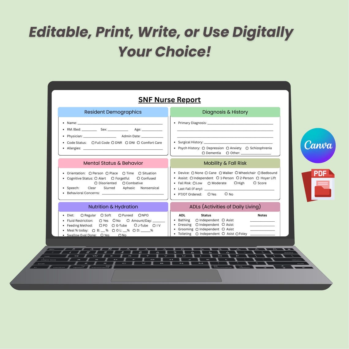 SNF Nurse Report Sheet | Rehab Charting Template (canva, PDF) - Etsy