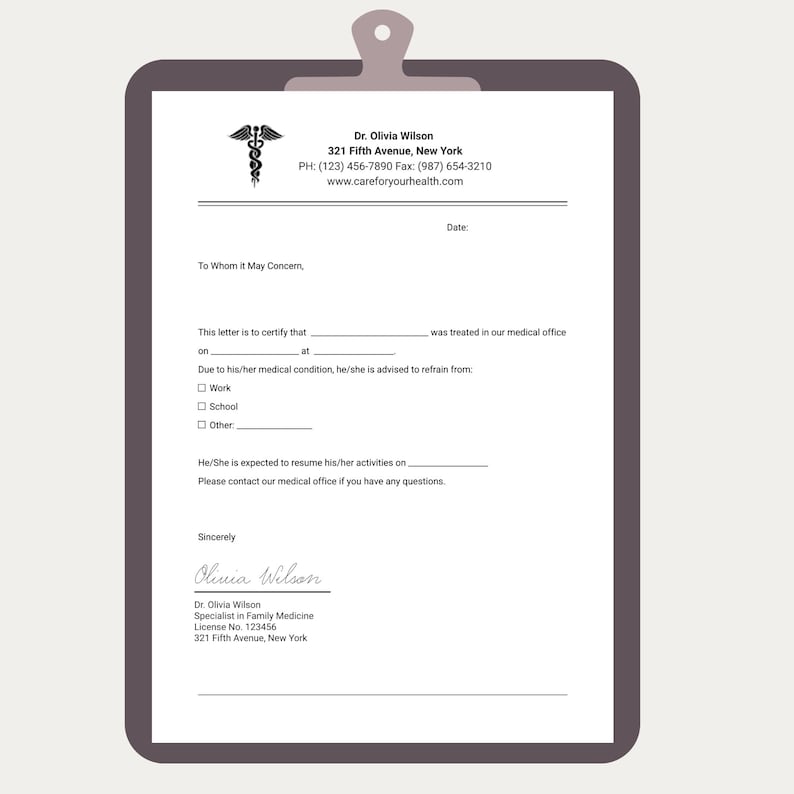 Editable Doctor's Excuse Template | Absence Form (word, PDF, Canva) - Etsy