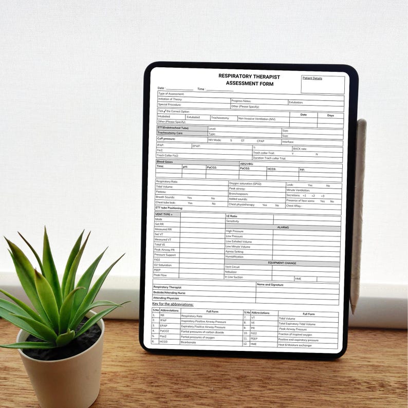 Respiratory Therapist Report Sheet | ICU Report | RT Assessment Form ...