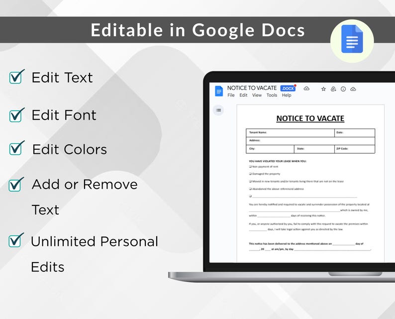 Editable Eviction Notice Template (PDF, Word, Google Docs) - Etsy