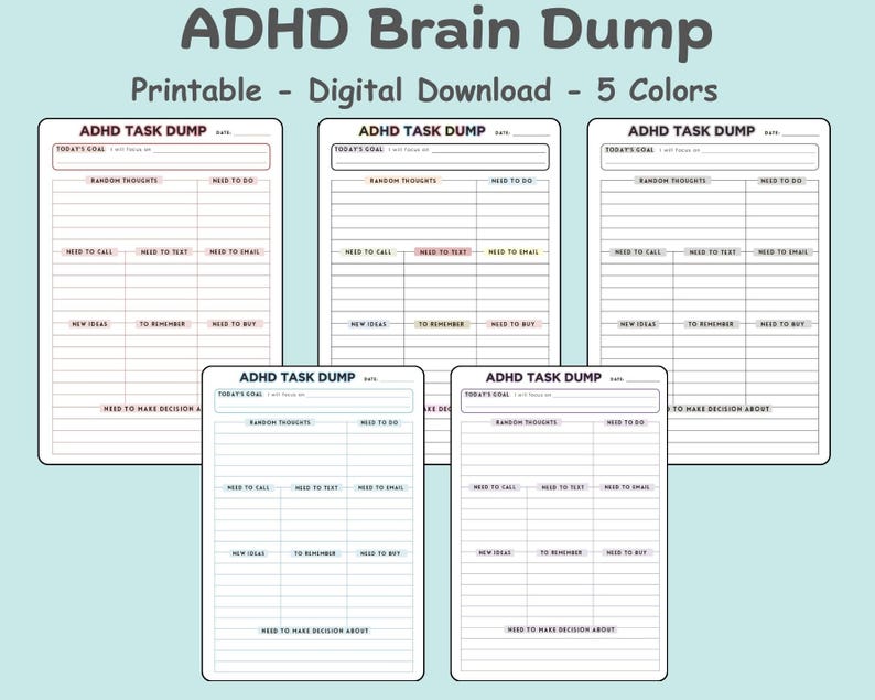 ADHD Brain Dump Printable: Minimalist Organizer, Daily Planner, To-do ...