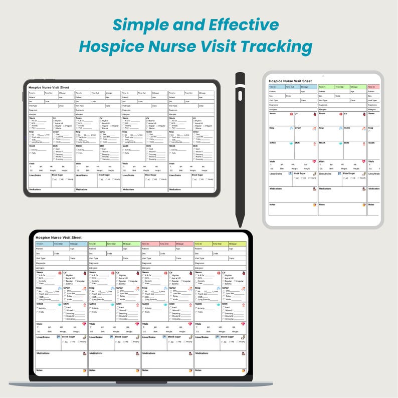 Editable Hospice Nurse Visit Sheet | Home Health Template (canva) - Etsy