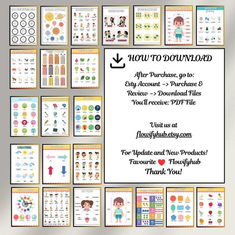 Preschool Learning Posters Bundle | 45 Kids Educational Prints (digital ...