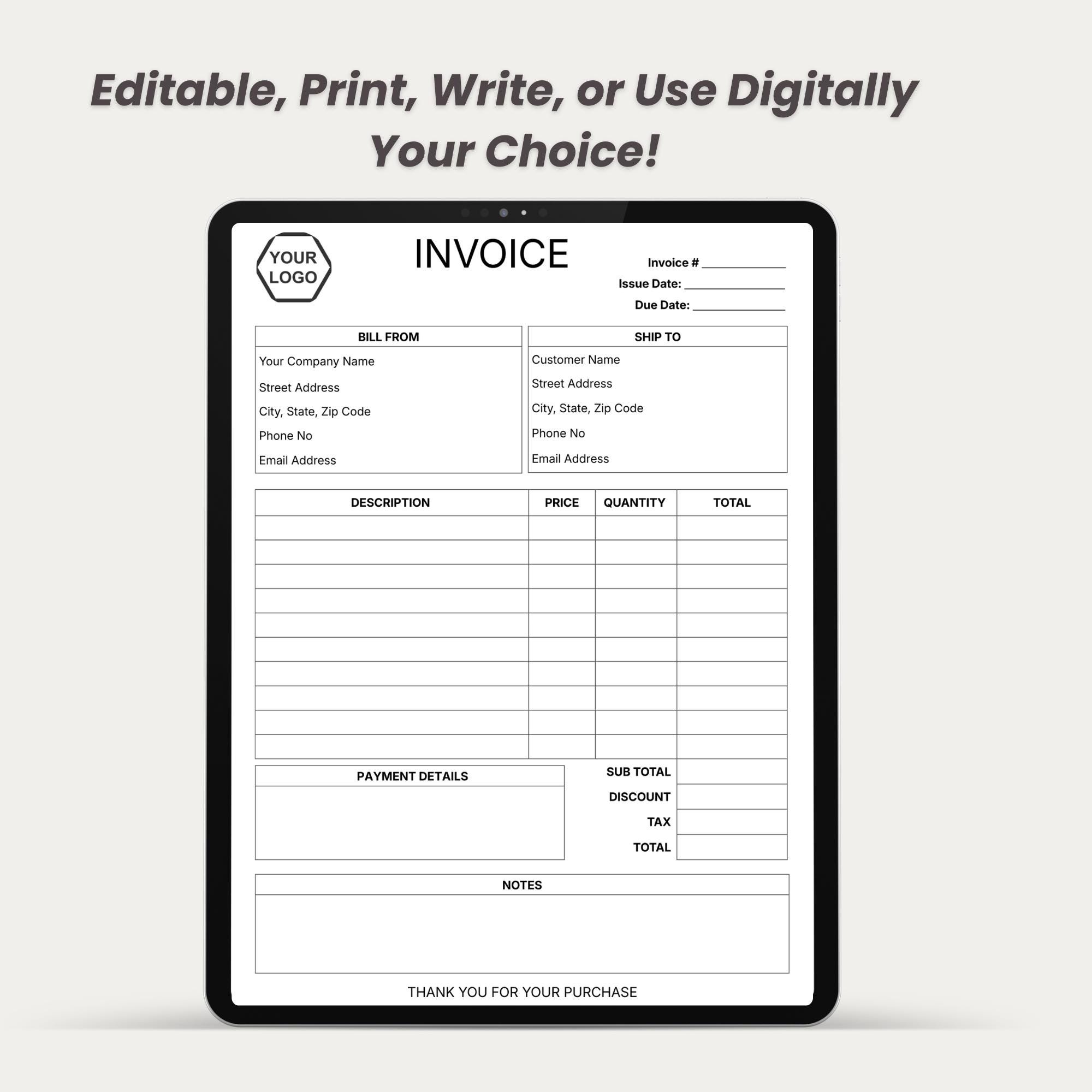 Editable Invoice Template: Professional Business Form (google Docs ...