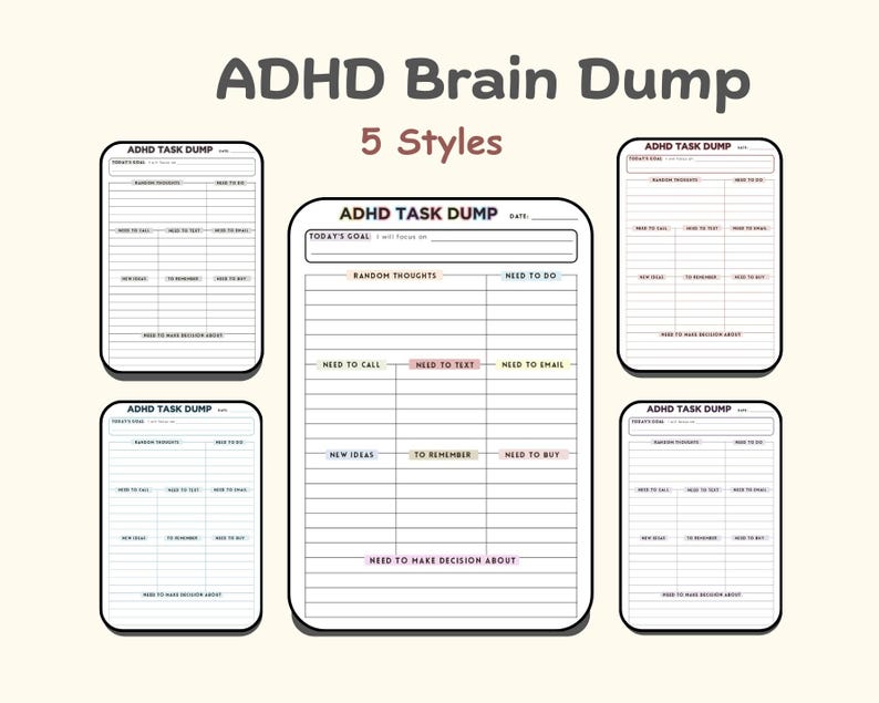 ADHD Brain Dump Printable: Minimalist Organizer, Daily Planner, To-do ...