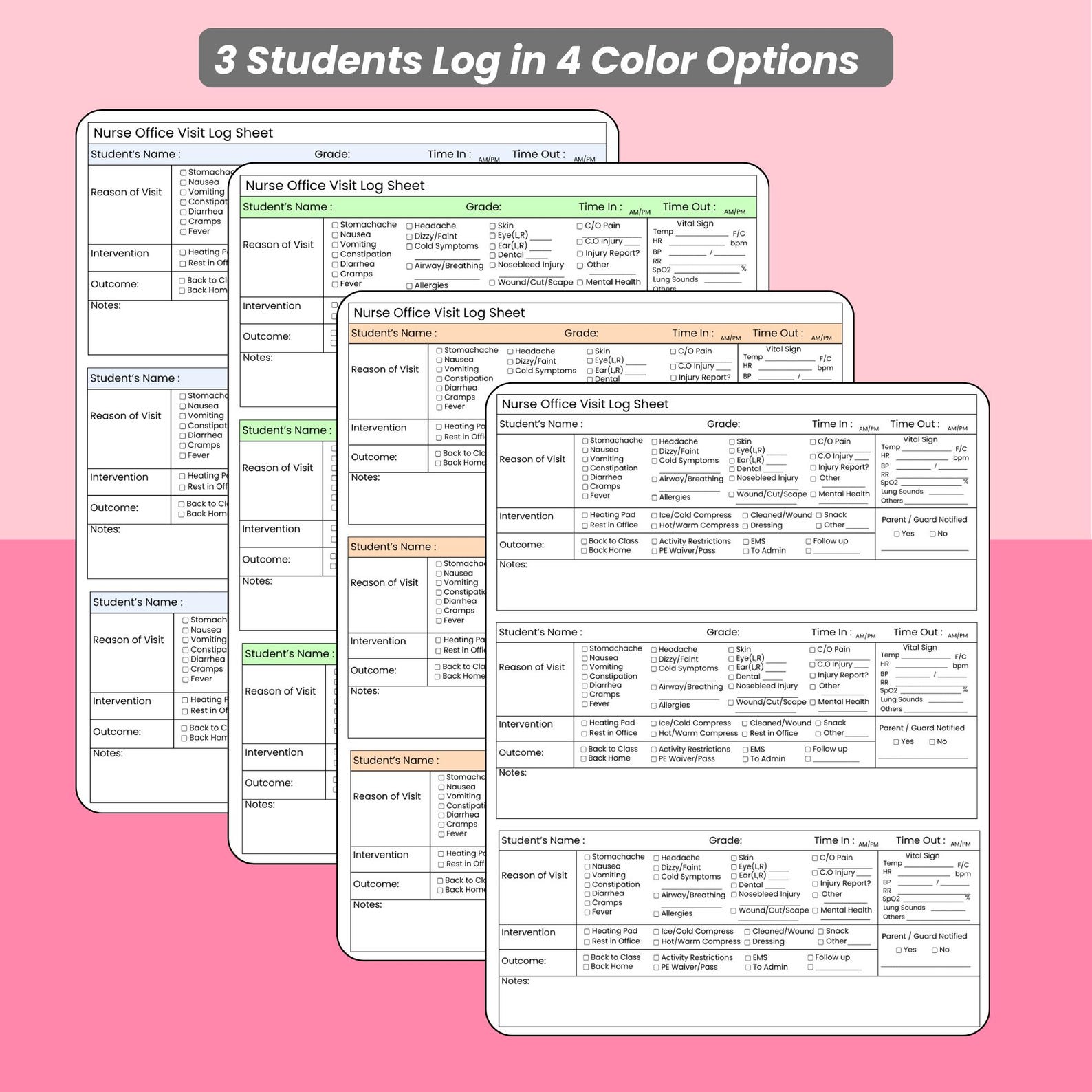 School Nurse Visit Log Sheet | Printable & Editable Health Office ...