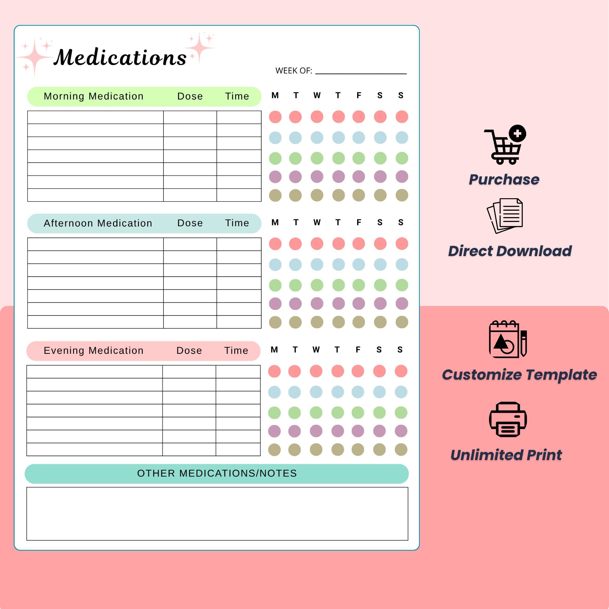 Weekly Medication Tracker Printable | Editable Chart (A4/US Letter) - Etsy