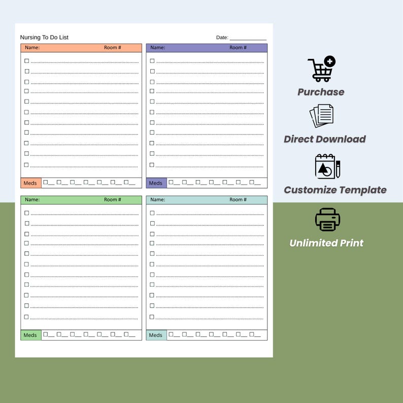 Nursing to Do List Printable | Nursing Shift Planner | Patient ...