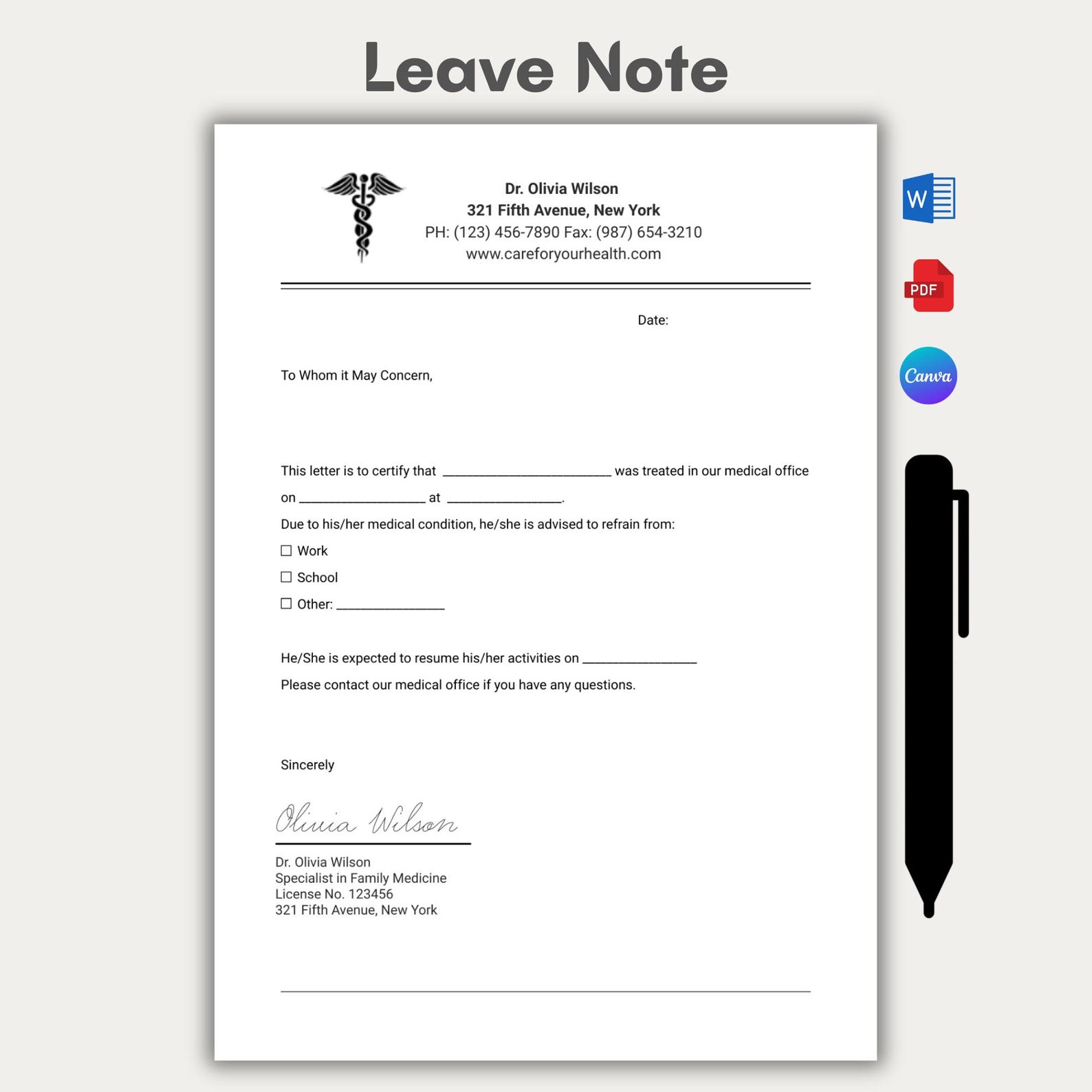 Editable Doctor's Excuse Template | Absence Form (word, PDF, Canva) - Etsy