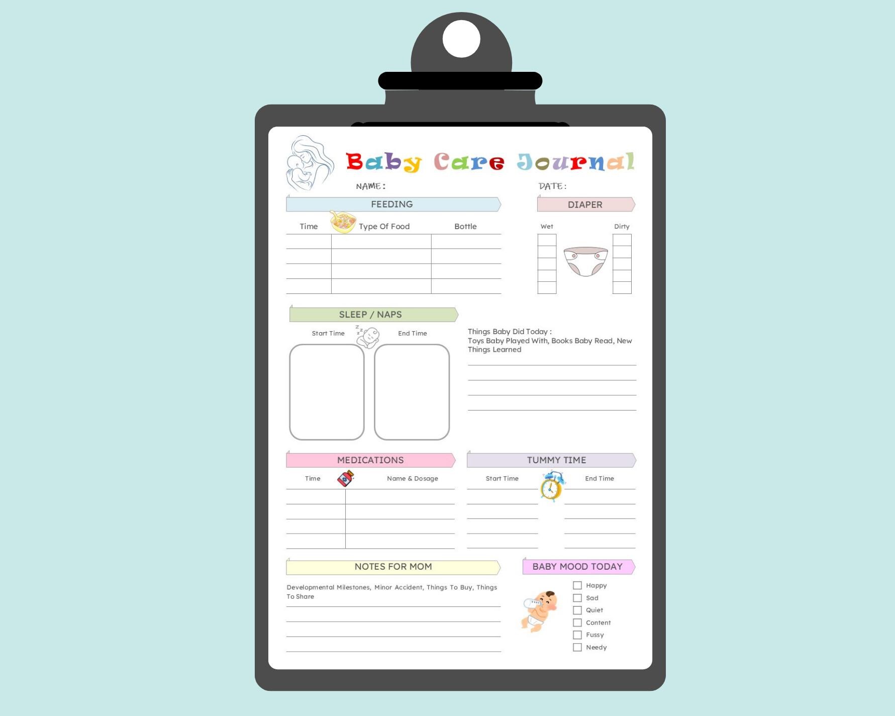 Baby Daily Log Printable | Nanny, Caregiver, Baby Care, Babysitter ...