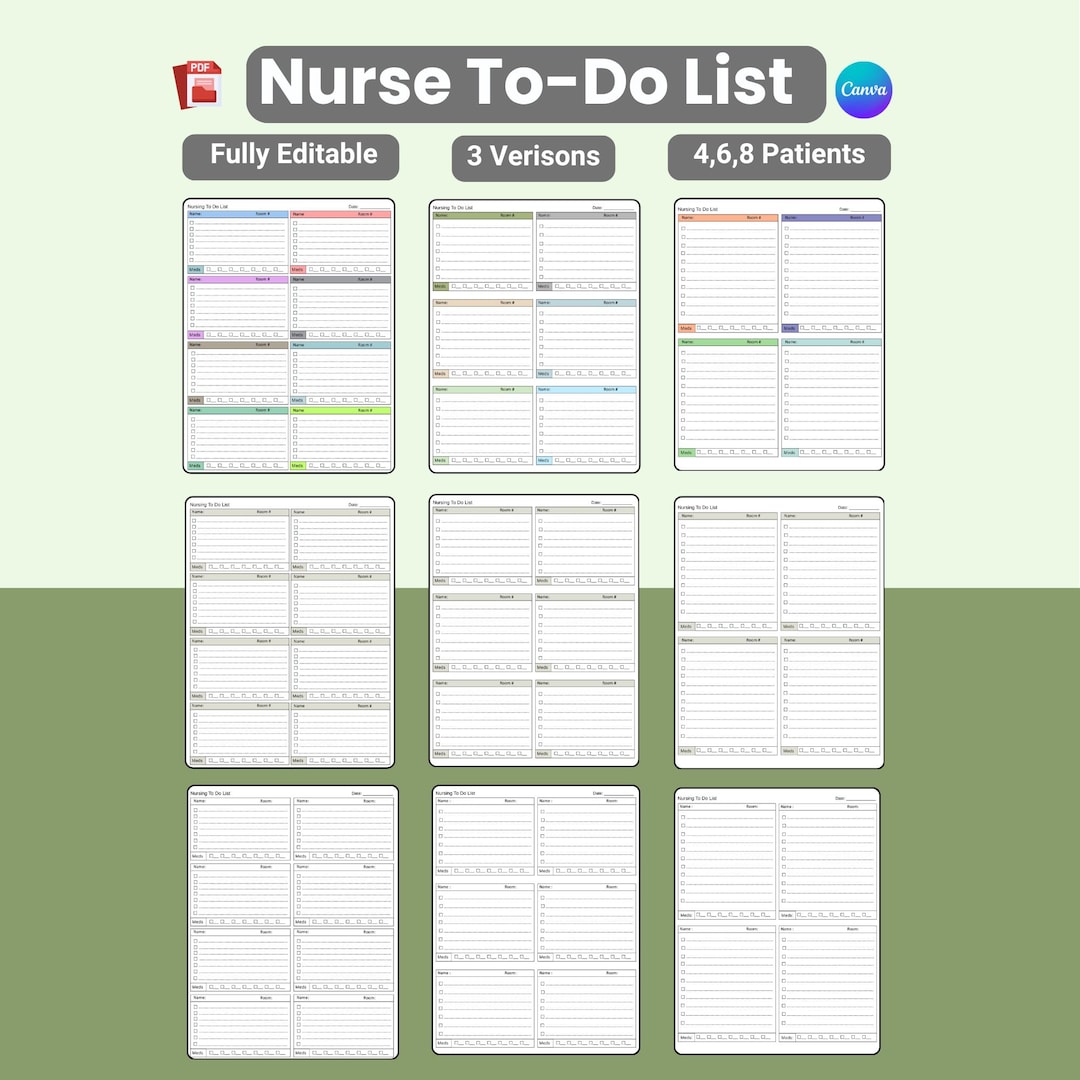 Nursing to Do List Printable | Nursing Shift Planner | Patient ...