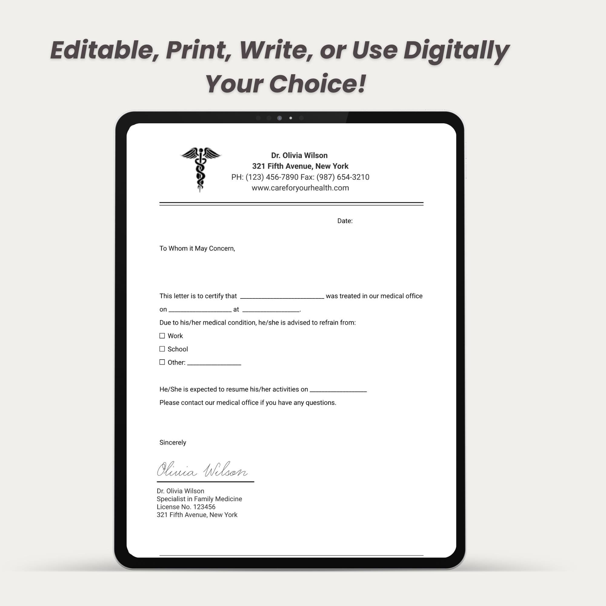 Editable Doctor's Excuse Template | Absence Form (word, PDF, Canva) - Etsy