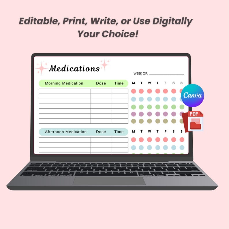 Weekly Medication Tracker Printable | Editable Chart (A4/US Letter) - Etsy