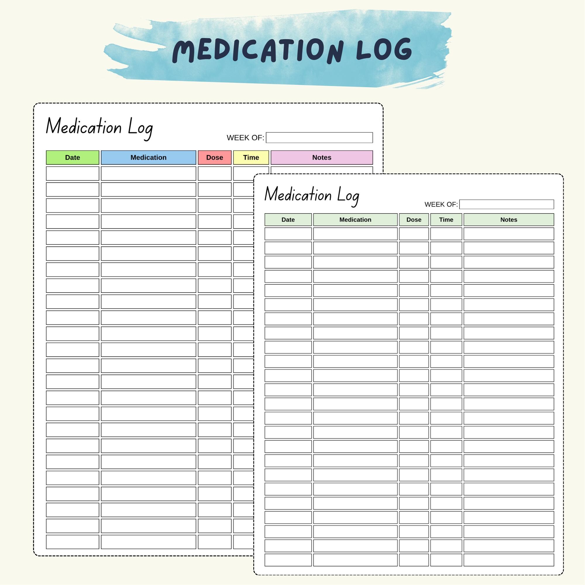 Printable Medication Tracker | Medicine Log, Doses (canva Editable PDF ...