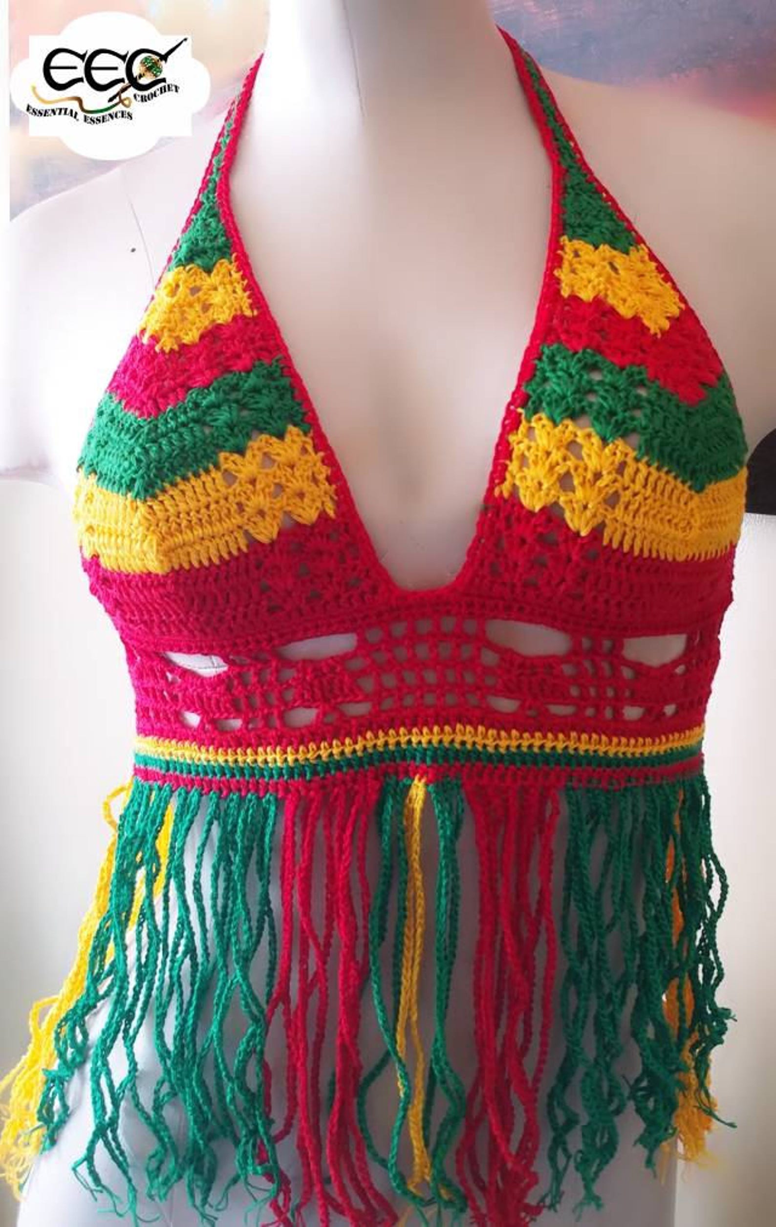 Handmade Crochet "rasta" Halter Fringe Top. S-L - Etsy