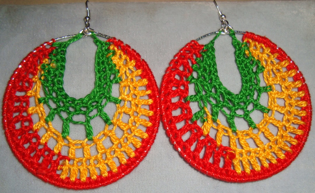 Multi-color Rasta Handmade Crochet Hoop Earrings - 4 Different Color ...