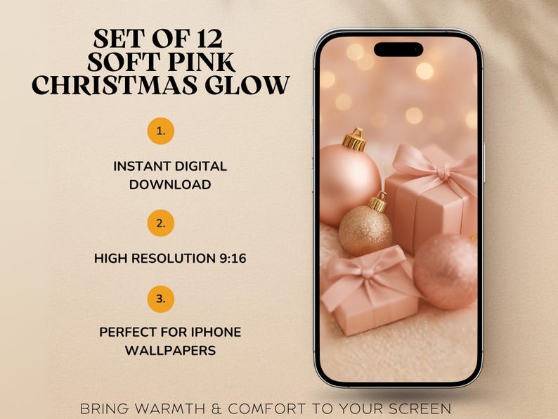 IPhone Wallpaper Set of 12 Soft Pink Christmas Glow – Digital Download ...