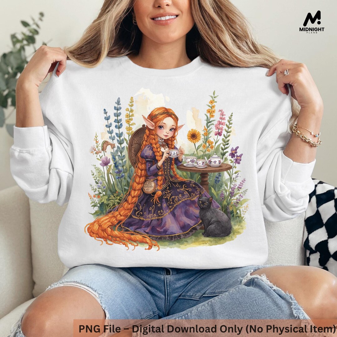 Elf Tea Party PNG: Cottagecore Black Cat Art (digital Download) - Etsy