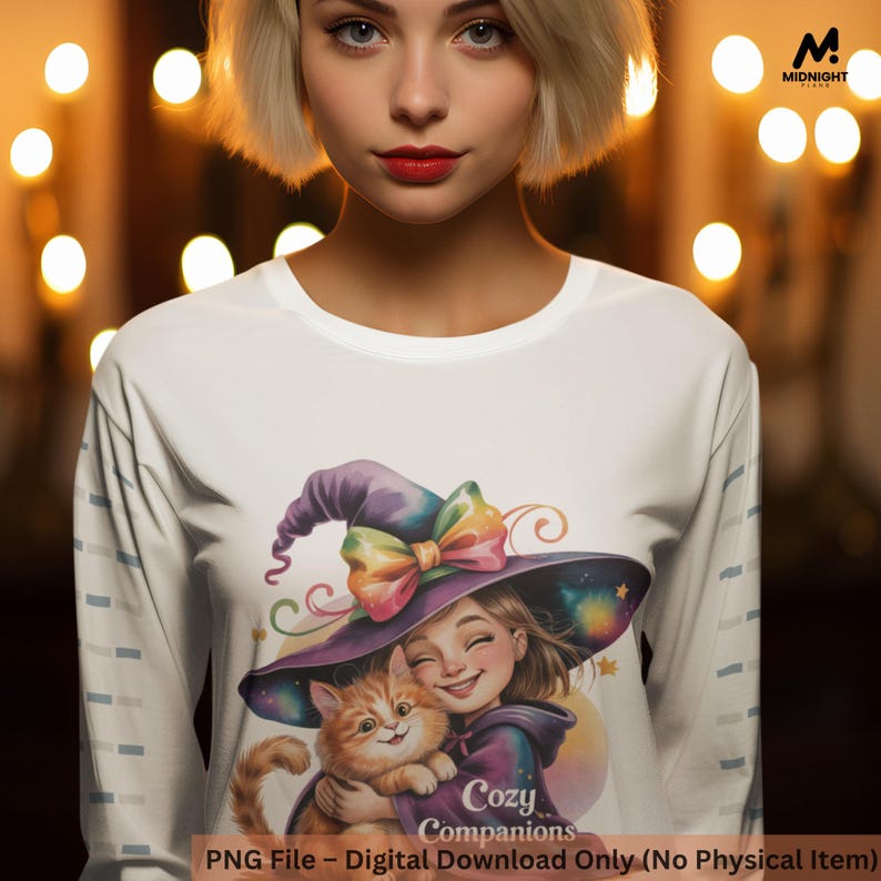 Cozy Companions PNG | Cute Witch and Cat Illustration | Whimsical ...