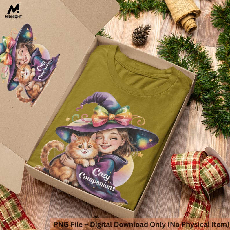 Whimsical Witch and Cat Halloween Illustration | Watercolor Clipart ...