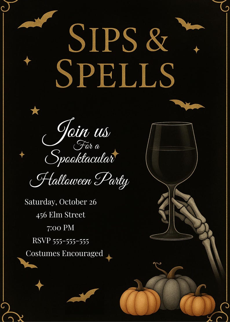 Editable Halloween Party Invitation | Sips & Spells Adult Invite ...
