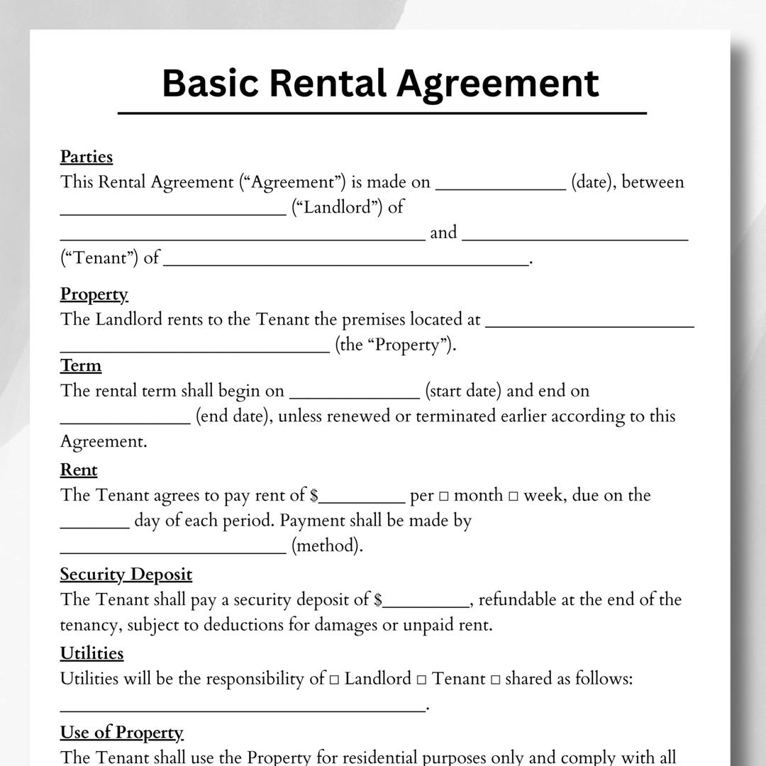 Basic Rental Agreement Template: Editable Lease Contract (canva & PDF ...
