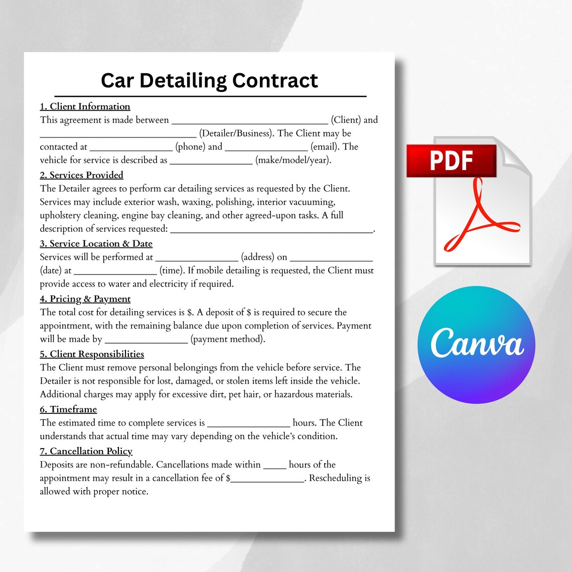 Car Detailing Contract Template: Editable Auto Detailing Agreement ...