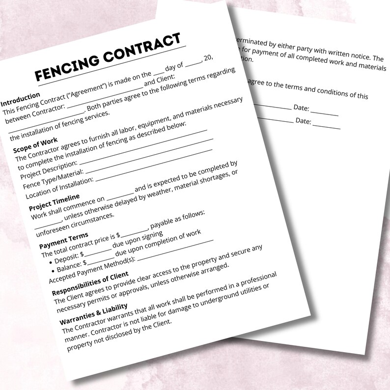 Editable Fencing Contract Template: US Letter, Canva & PDF - Etsy